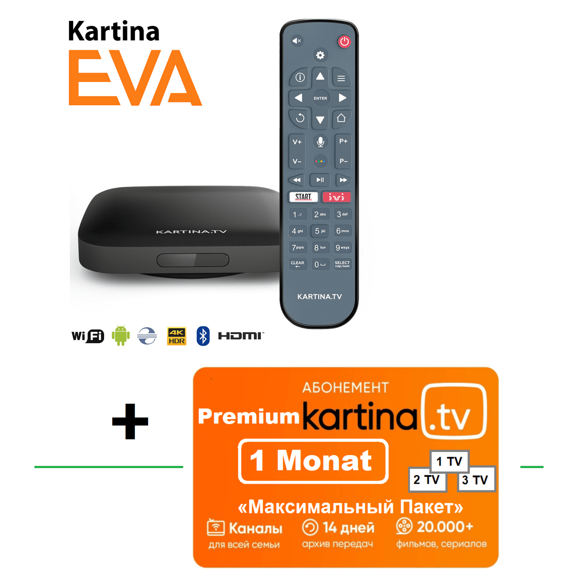 Kartina X - 4K Lan/ Wlan Receiver (Android) + Kartina TV Abo